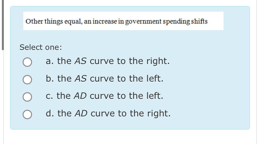 Solved Other things equal, an increase in government | Chegg.com