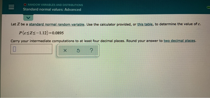 Solved = O RANDOM VARIABLES AND DISTRIBUTIONS Standard | Chegg.com