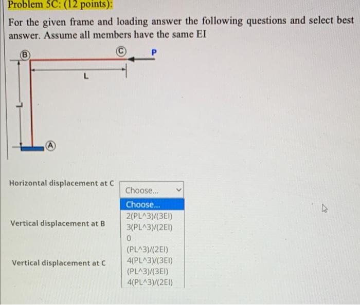 Solved Problem 5C: (12 points) For the given frame and | Chegg.com