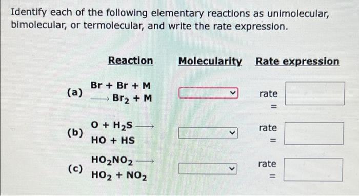 Solved Identify each of the following elementary reactions | Chegg.com