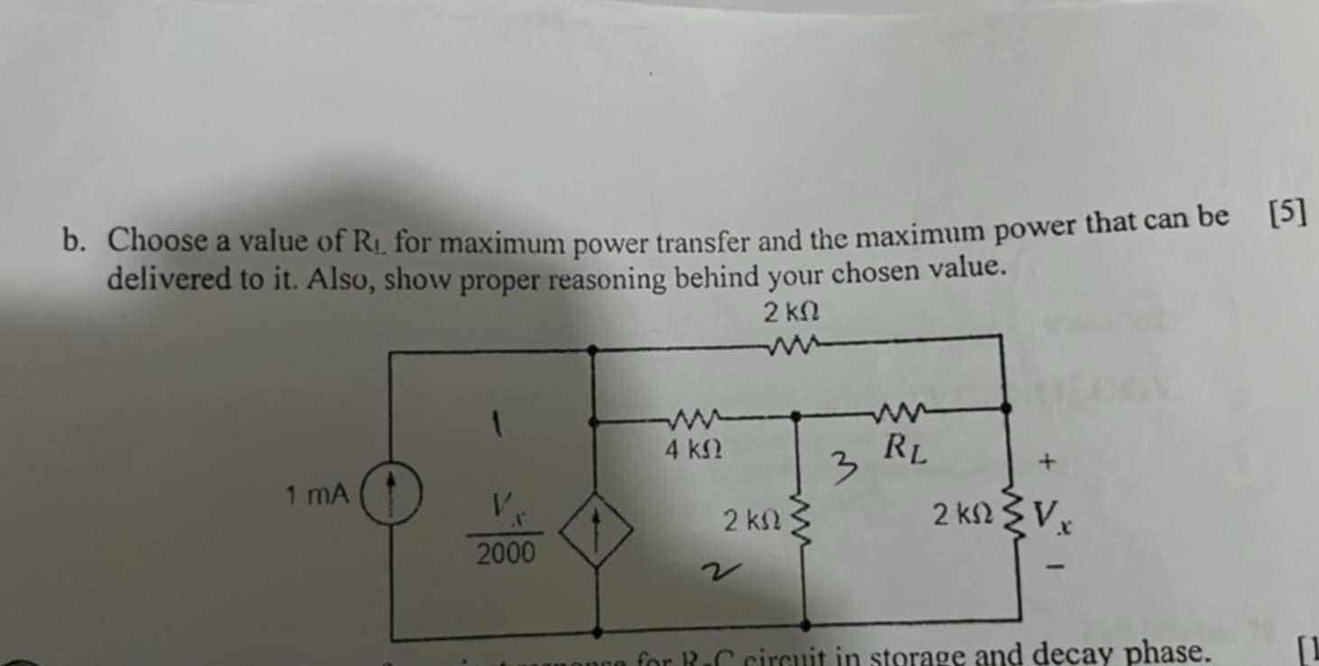 b. ﻿Choose a value of RL. ﻿for maximum power transfer | Chegg.com