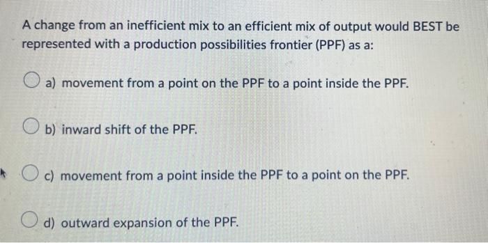 Solved A change from an inefficient mix to an efficient mix | Chegg.com