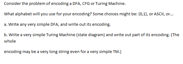 Solved Consider the problem of encoding a DFA, CFG or Turing | Chegg.com