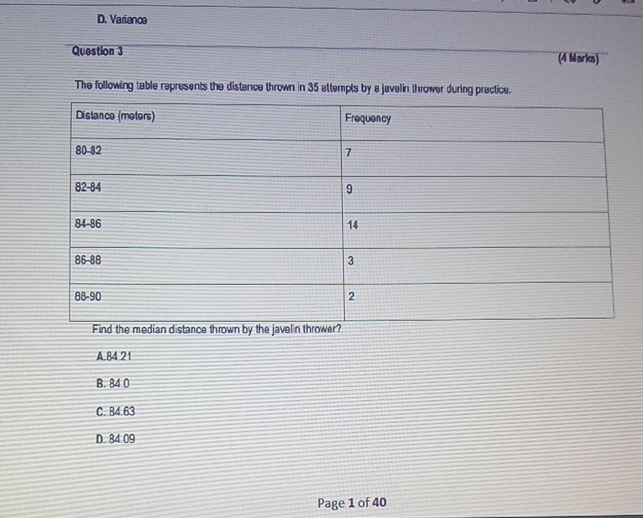 Solved D. ﻿VariencoQuestion 3(NMarks)The following table | Chegg.com