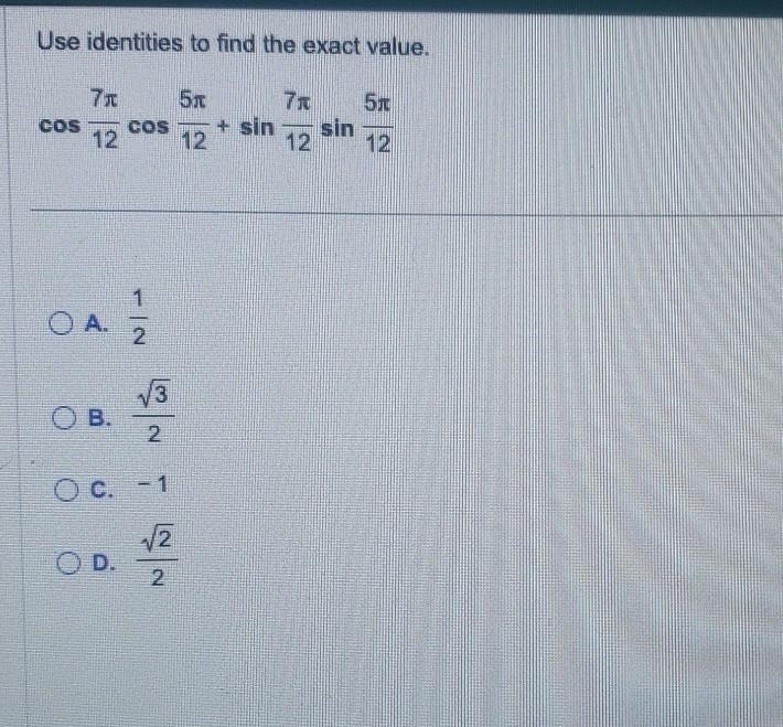 Solved Use identities to find the exact | Chegg.com