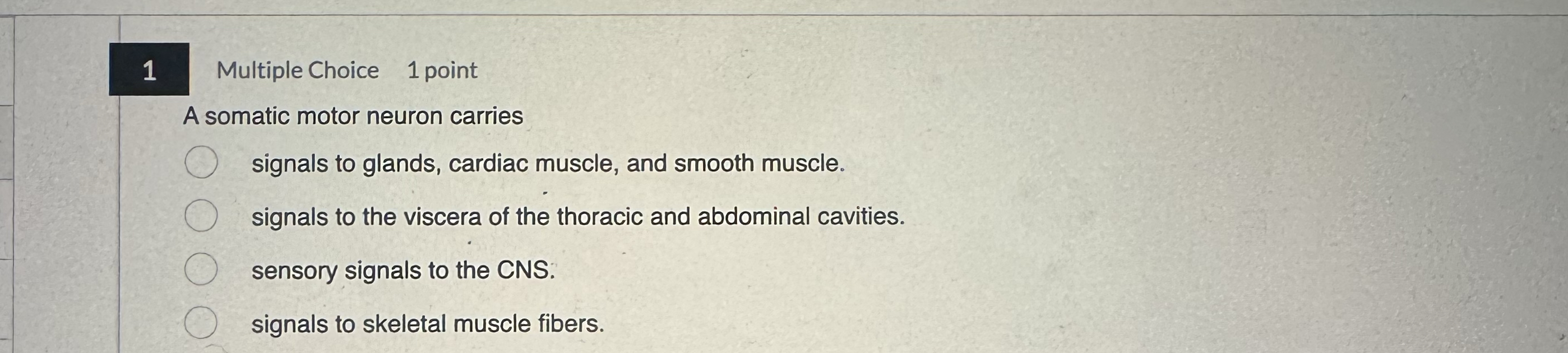Solved 1 ﻿Multiple Choice 1 ﻿pointA somatic motor neuron | Chegg.com