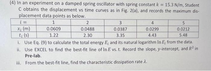 Solved (4) In an experiment on a damped spring oscillator | Chegg.com