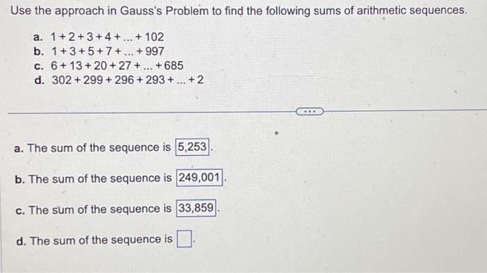 Solved Use the approach in Gauss's Problem to find the | Chegg.com