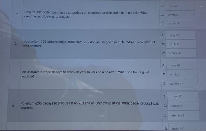 Solved 1. Cesium-132 undergoes decay to produce an unknown | Chegg.com