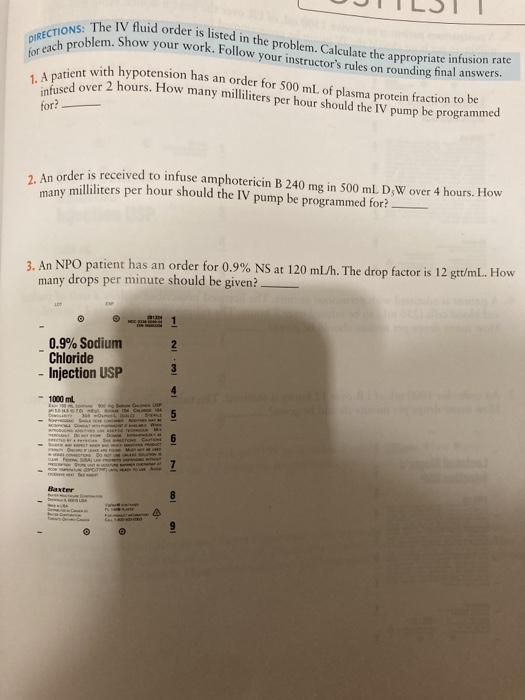 Solved DIRECTIONS: The IV fluid order is listed in the | Chegg.com