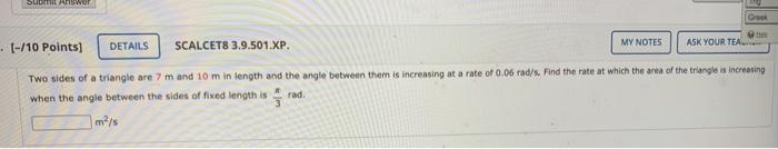 Solved SLIDMI Answer Groc DETAILS • (-/10 Points) SCALCET8 | Chegg.com