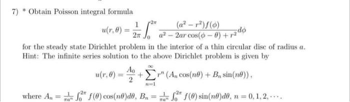 Solved -2 odo 7) * Obtain Poisson integral formula 1 ur.) | Chegg.com