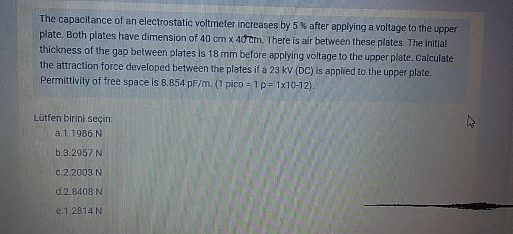 Solved The capacitance of an electrostatic voltmeter | Chegg.com