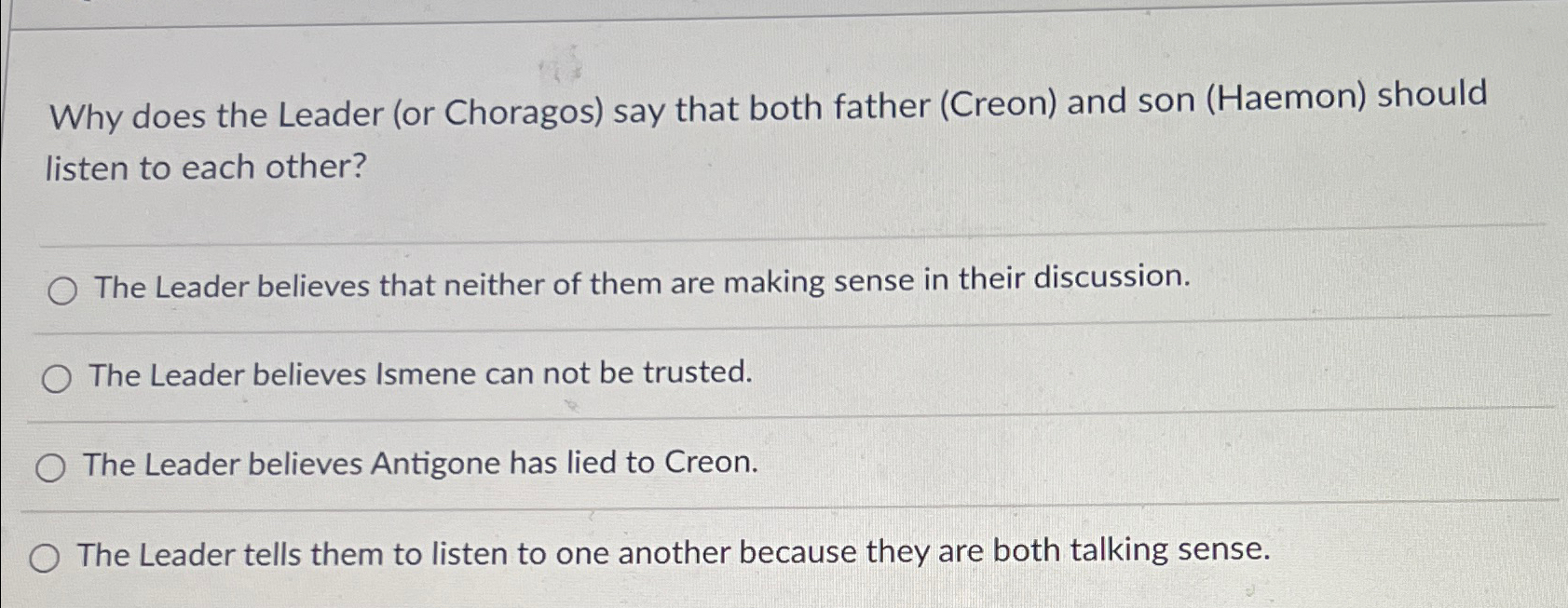 Solved Why does the Leader (or Choragos) ﻿say that both | Chegg.com