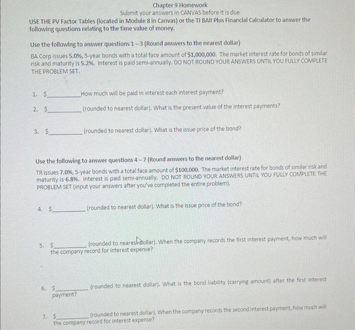 Solved Chapter 9 Homework Submit your answers in CANVAS | Chegg.com