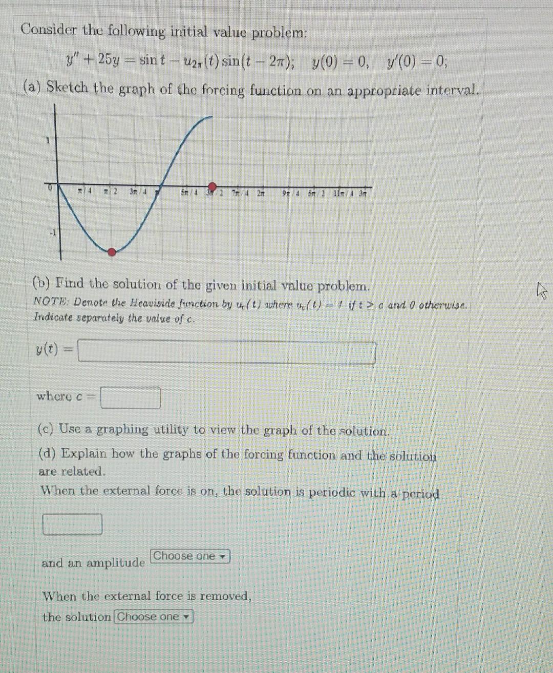 Solved Consider the following initial value problem: y" +25y | Chegg.com