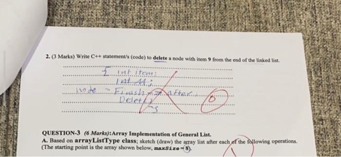 Solved 2. (3 Marks) Write C++ statement/s (code) to delete a | Chegg.com