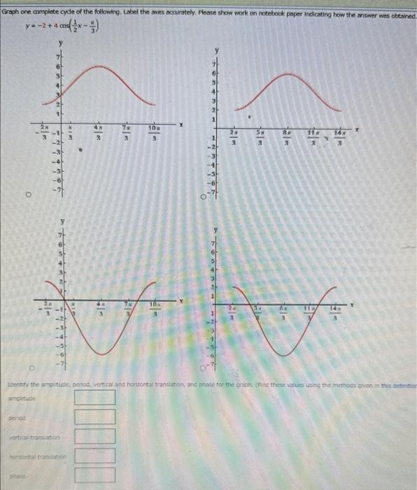 Solved y=−2+4cos(21x−3x)Graph one complite cyde of the | Chegg.com
