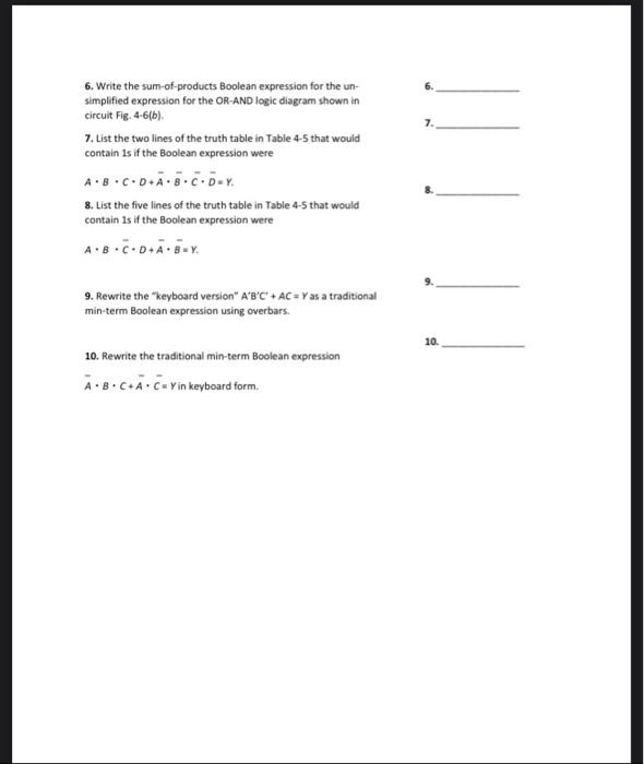 6. Write the sum-of-products Boolean expression for | Chegg.com