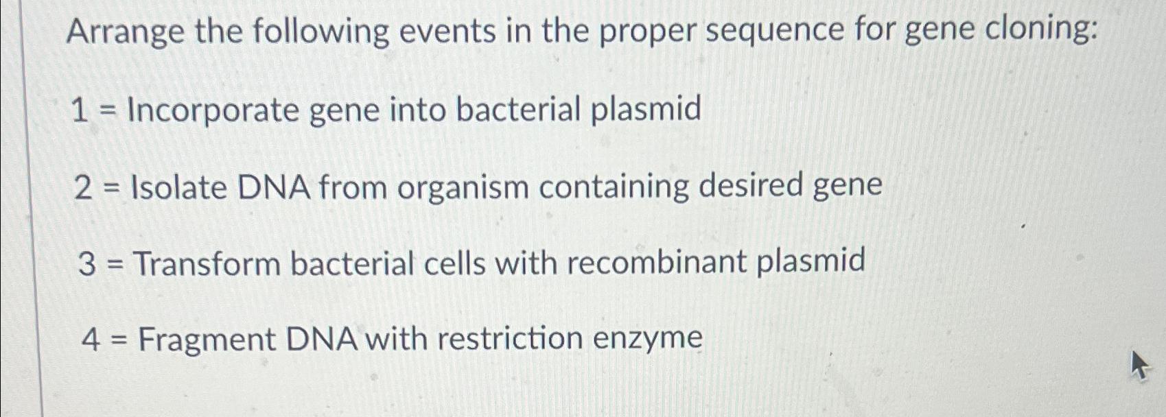 Solved Arrange the following events in the proper sequence | Chegg.com
