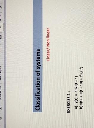 Solved Classification of systemsLinear/ ﻿Non linearEXERCISE | Chegg.com