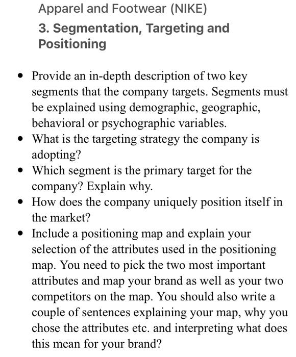 Solved Apparel and Footwear (NIKE) 3. Segmentation, | Chegg.com