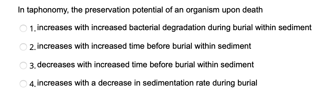 Solved In taphonomy, the preservation potential of an | Chegg.com