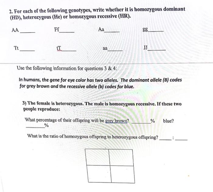 Solved 2. For each of the following genotypes, write whether | Chegg.com