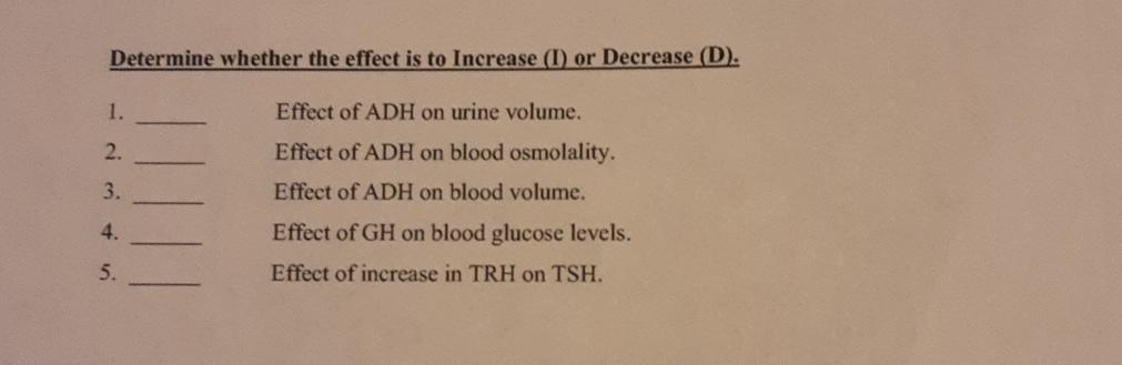 Solved Determine whether the effect is to Increase (I) ﻿or | Chegg.com