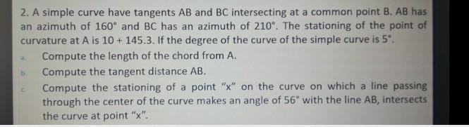 Solved 2. A simple curve have tangents AB and BC | Chegg.com