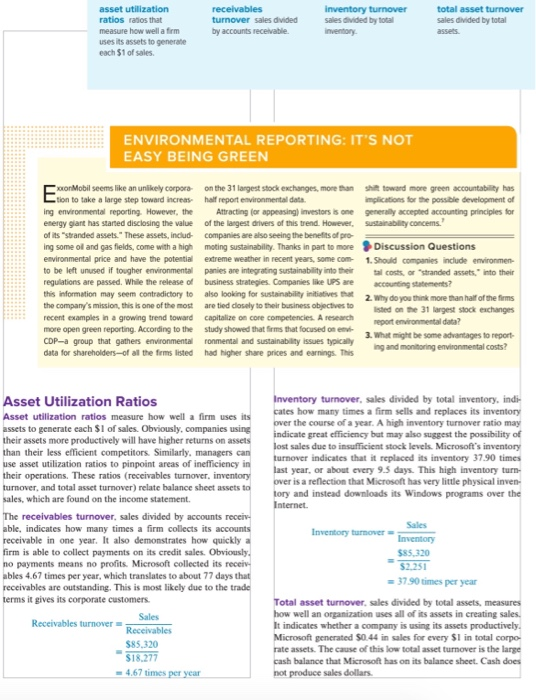 Solved Asset Utilization Ratios Ratios That Measure How