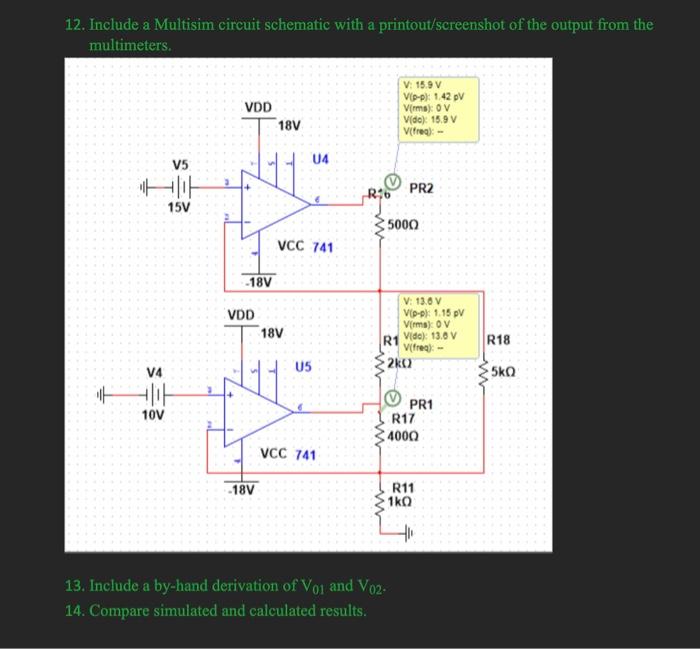 12. Include a Multisim circuit schematic with a | Chegg.com