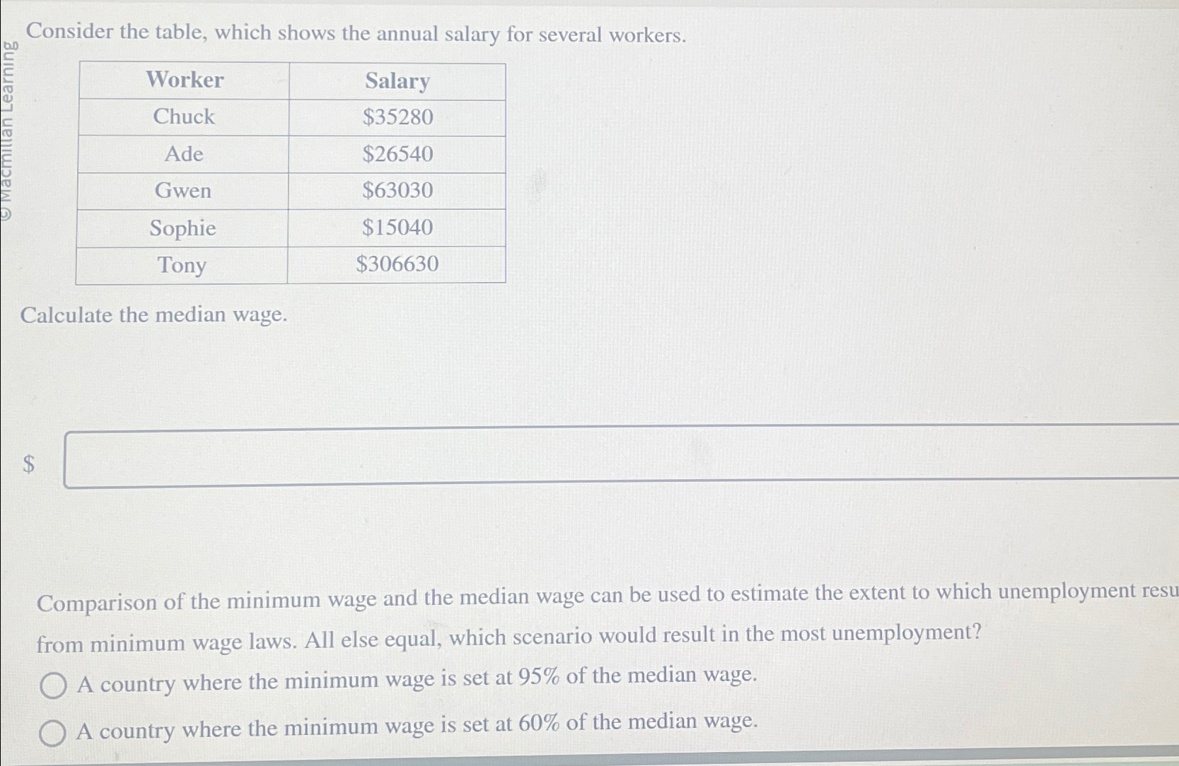 Solved Consider the table, which shows the annual salary for | Chegg.com
