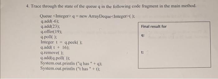 Solved 4. Trace through the state of the queue q in the | Chegg.com