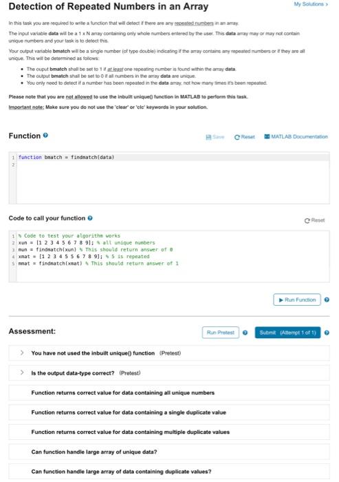Solved Detection of Repeated Numbers in an Array My | Chegg.com