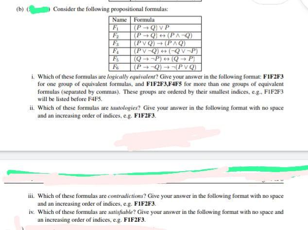 Solved 2 Consider The Following Propositional Formulas I