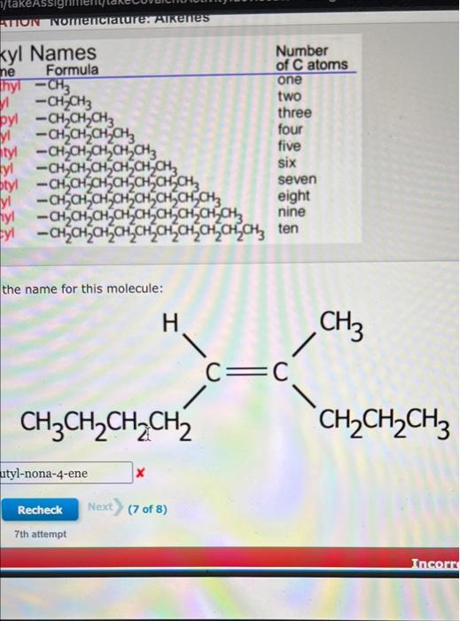 Solved /takeAssig ATION Nomenclature Alkenes Kyl Names | Chegg.com