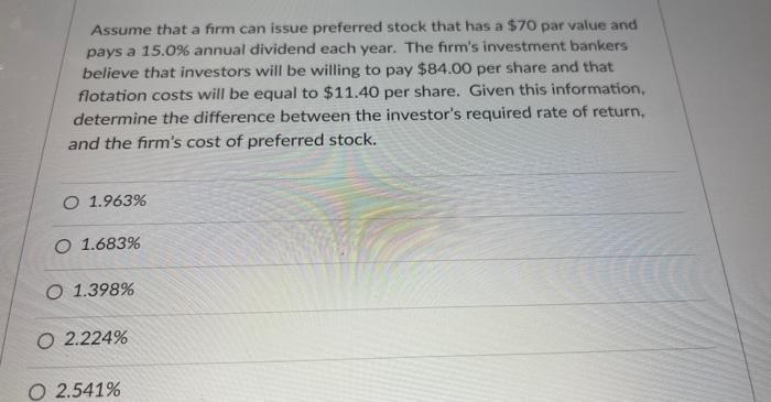 Solved Assume that a firm can issue preferred stock that has | Chegg.com Solved Assume that a firm can issue preferred stock that has | Chegg.com