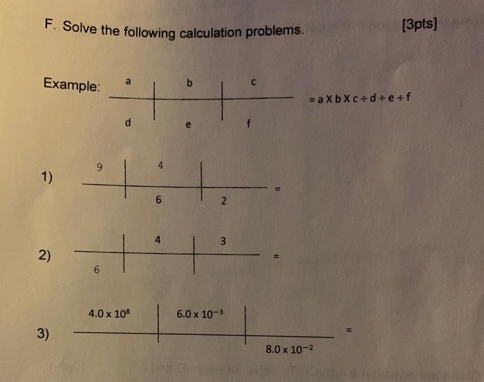 Solved F. Solve the following calculation problems. Example: | Chegg.com
