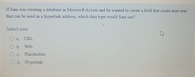 Solved If Sam was creating a database in Microsoft Access | Chegg.com