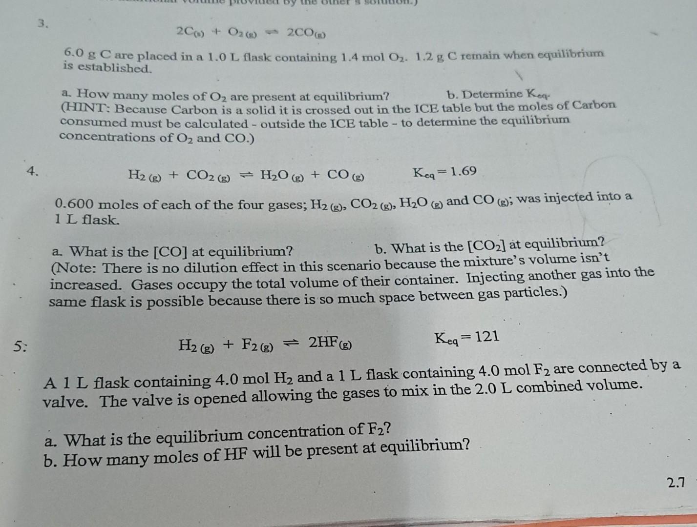 Solved 3. 2C(0)+O2( m)=2CO(m) 6.0 gC are placed in a 1.0 L | Chegg.com