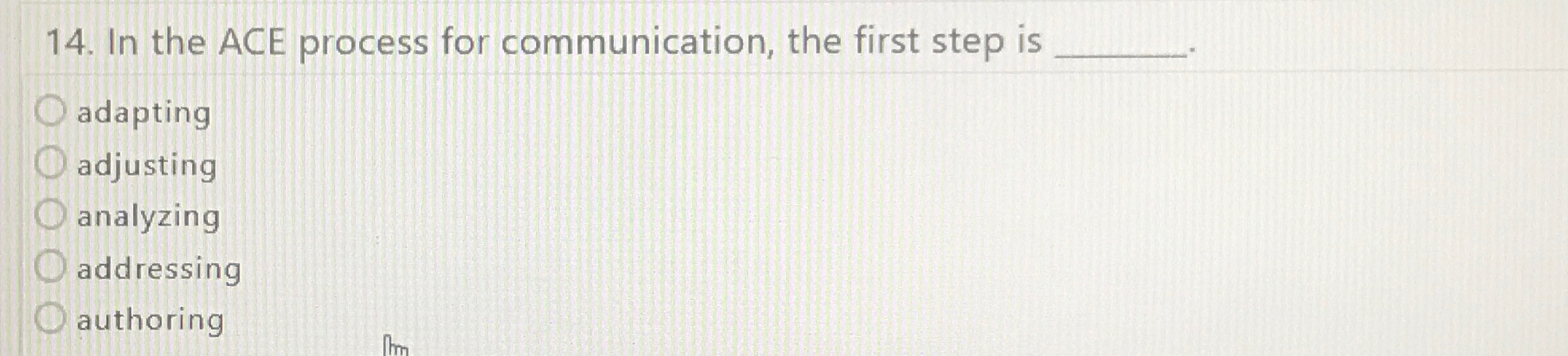 Solved In the ACE process for communication, the first step | Chegg.com