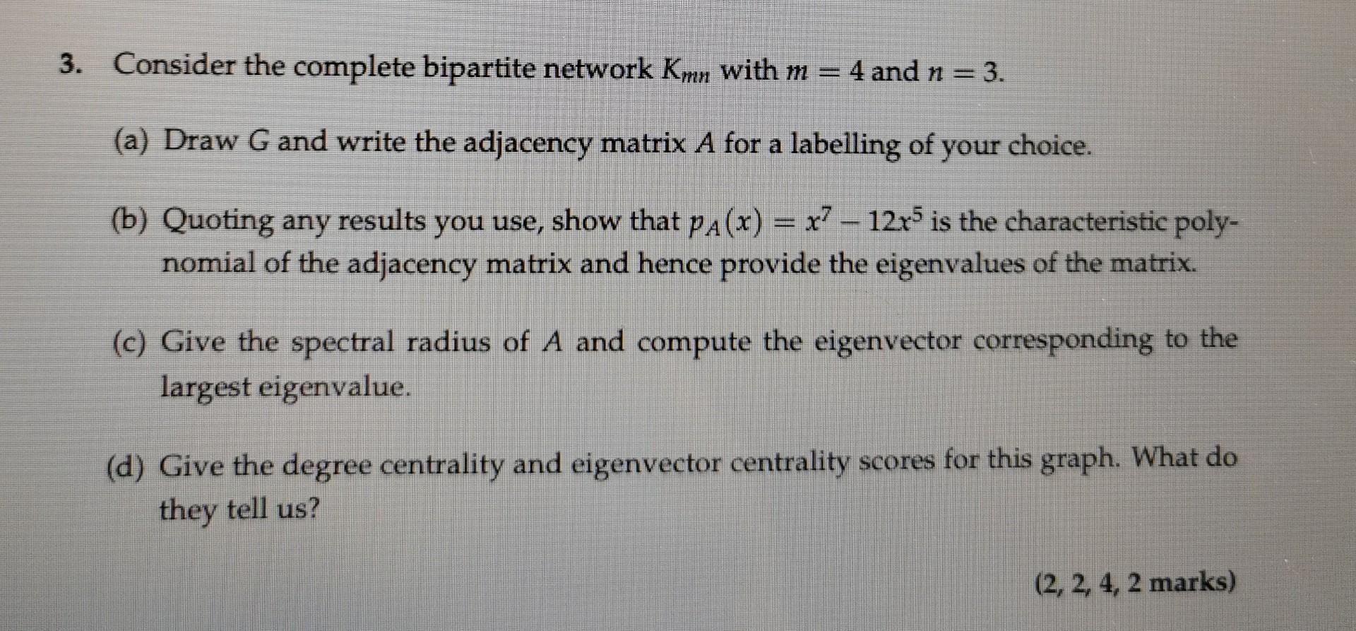 Solved 3. Consider the complete bipartite network Kmn with m | Chegg.com