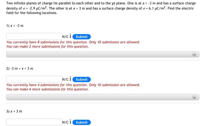 Solved Two infinite planes of charge lie parallel to each | Chegg.com