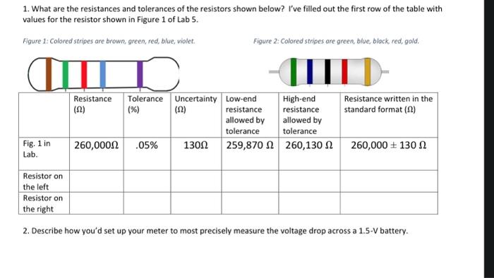 Solved 1. What are the resistances and tolerances of the | Chegg.com
