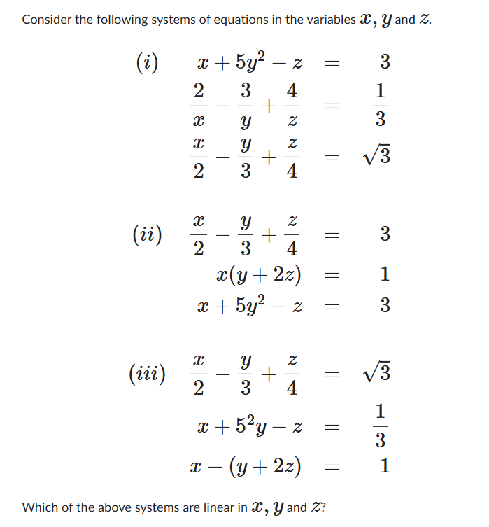 Consider the following systems of ﻿equations in ﻿the | Chegg.com