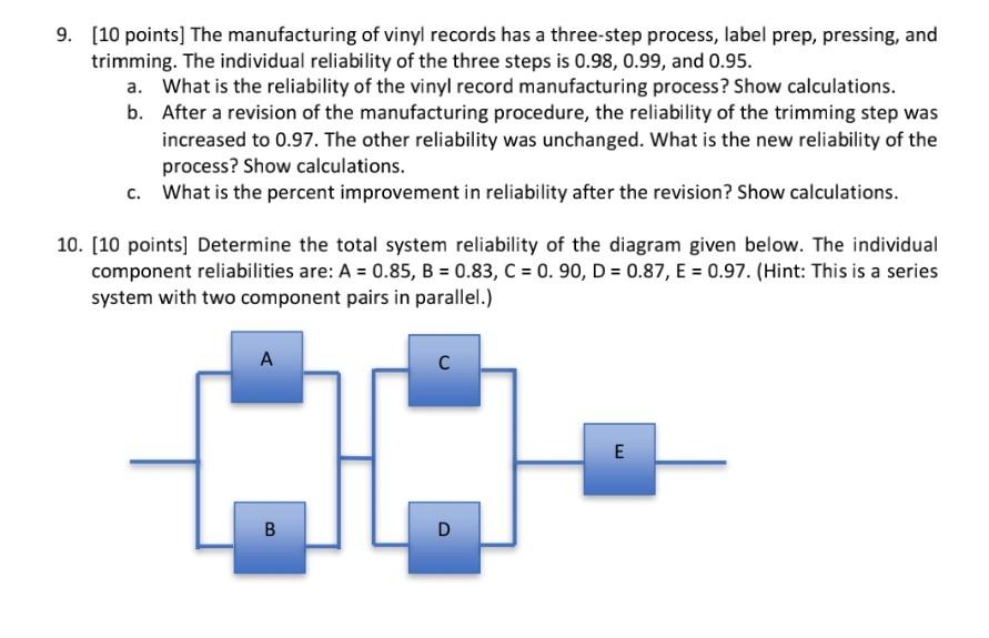 Solved 9. [10 points] The manufacturing of vinyl records has | Chegg.com