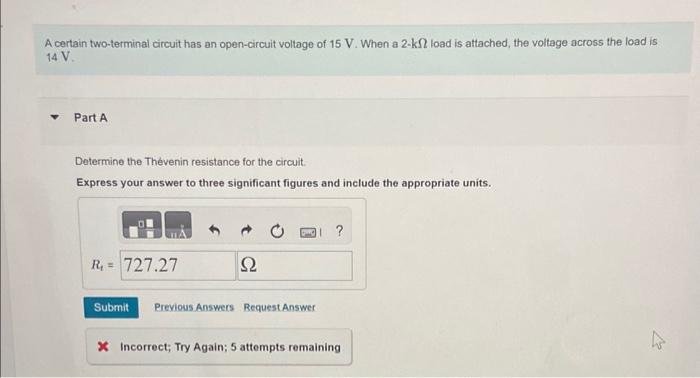 Solved A certain two-terminal circuit has an open-circuit | Chegg.com