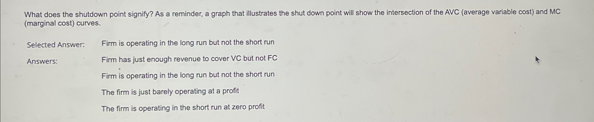 Solved What does the shutdown point signify? As a reminder, | Chegg.com