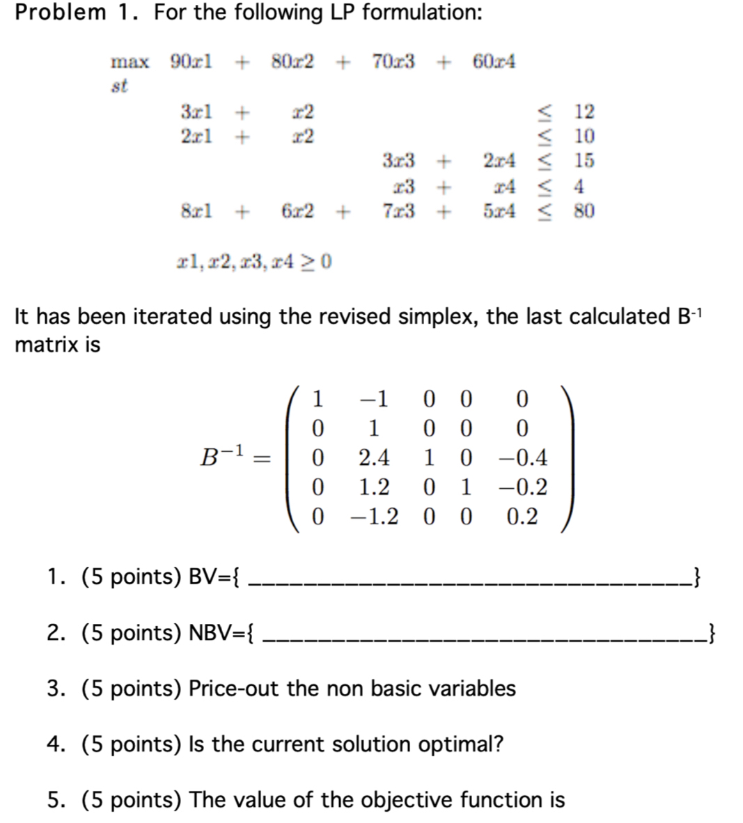 Solved Problem 1. ﻿For the following LP | Chegg.com